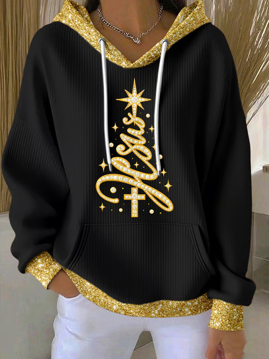 Women's Merry Christmas Christmas Tree Jesus Cross Hoodie – lassloom