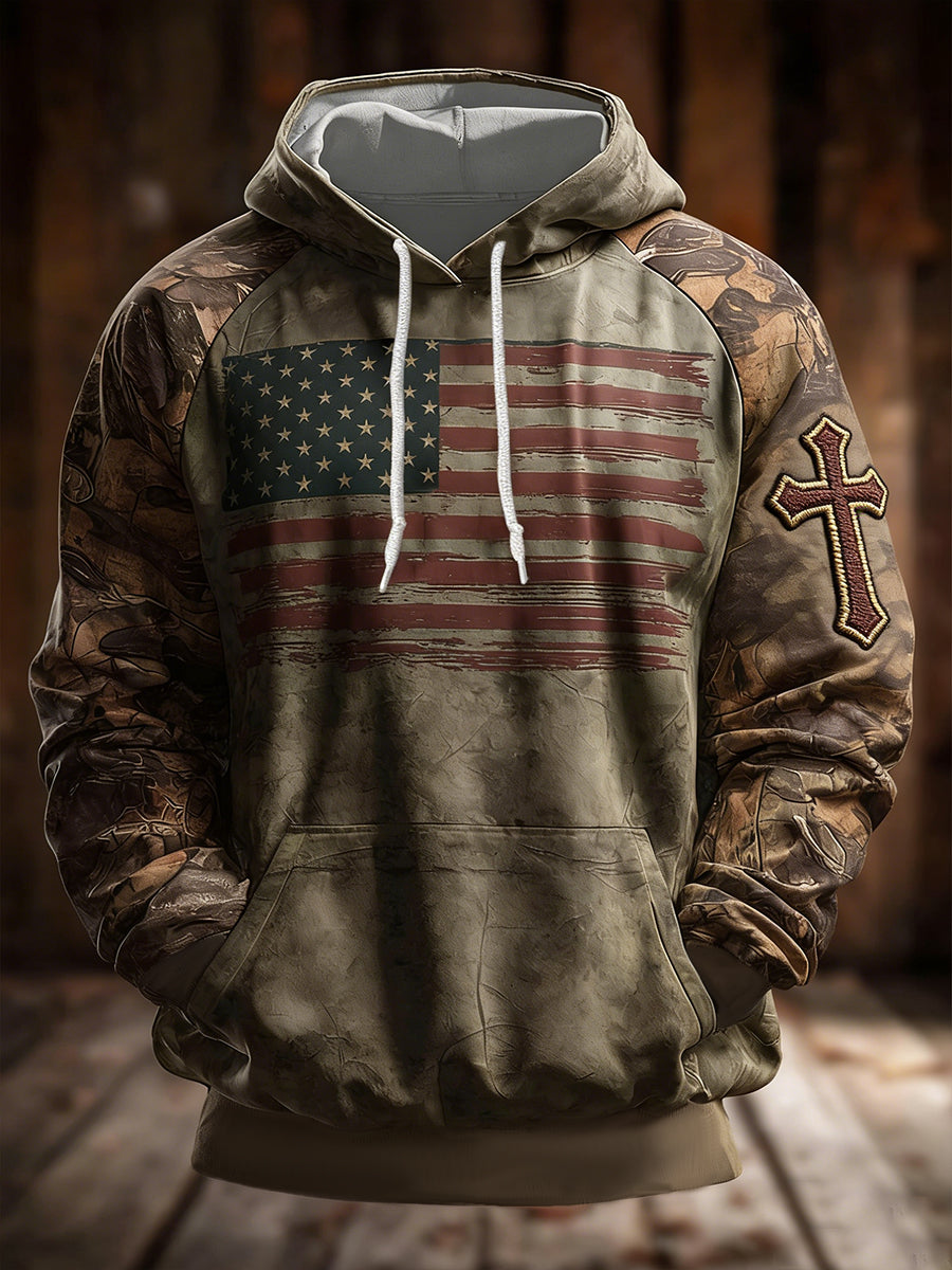 Men's Vintage Faith Flag Cross Oversized Hoodie with Pockets – lassloom
